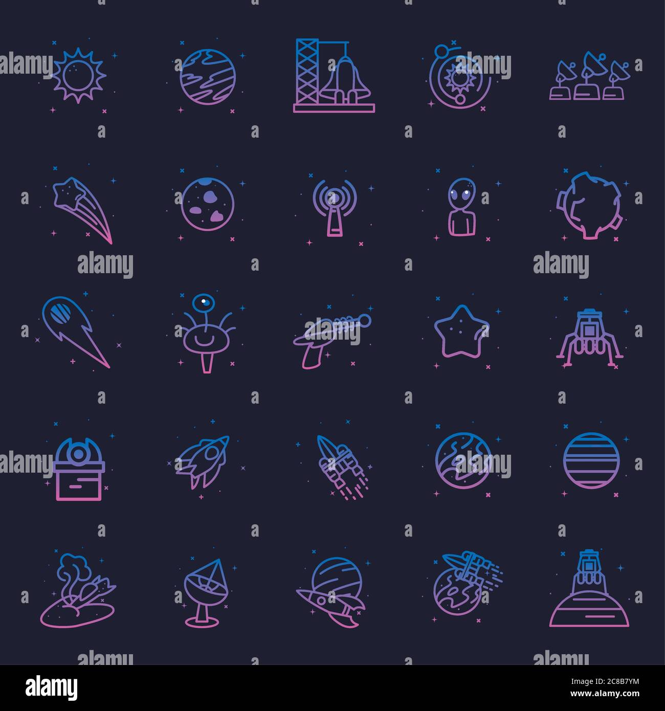 gradient style icon set of Space futuristic cosmos and universe theme ...