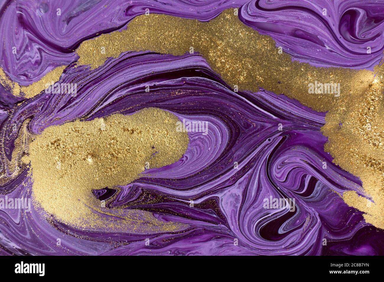 Violet mixed paint abstract background. Purple and gold marble pattern ...