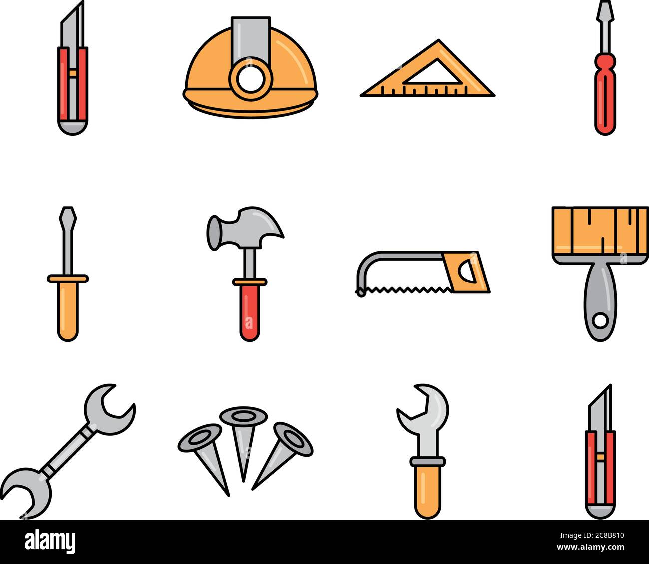 tool repair maintenance and construction equipment icons set line and ...