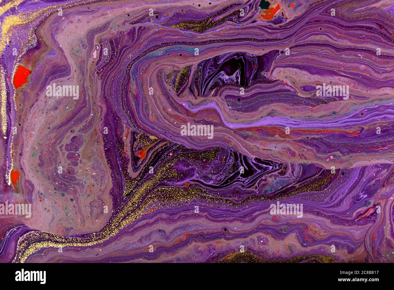 Violet marble abstract background. Mixed inks texture with golden ...