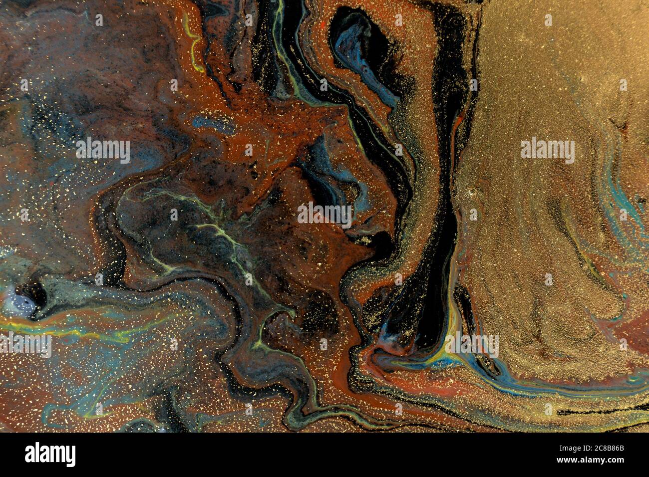 Liquid ink blue and gold mixed smudges texture Stock Photo - Alamy