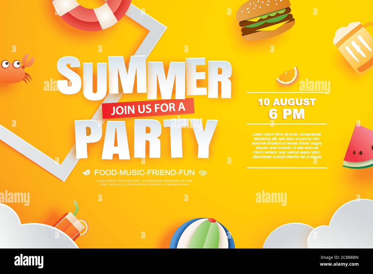 Summer party invitation banner with decoration origami. Paper art and ...