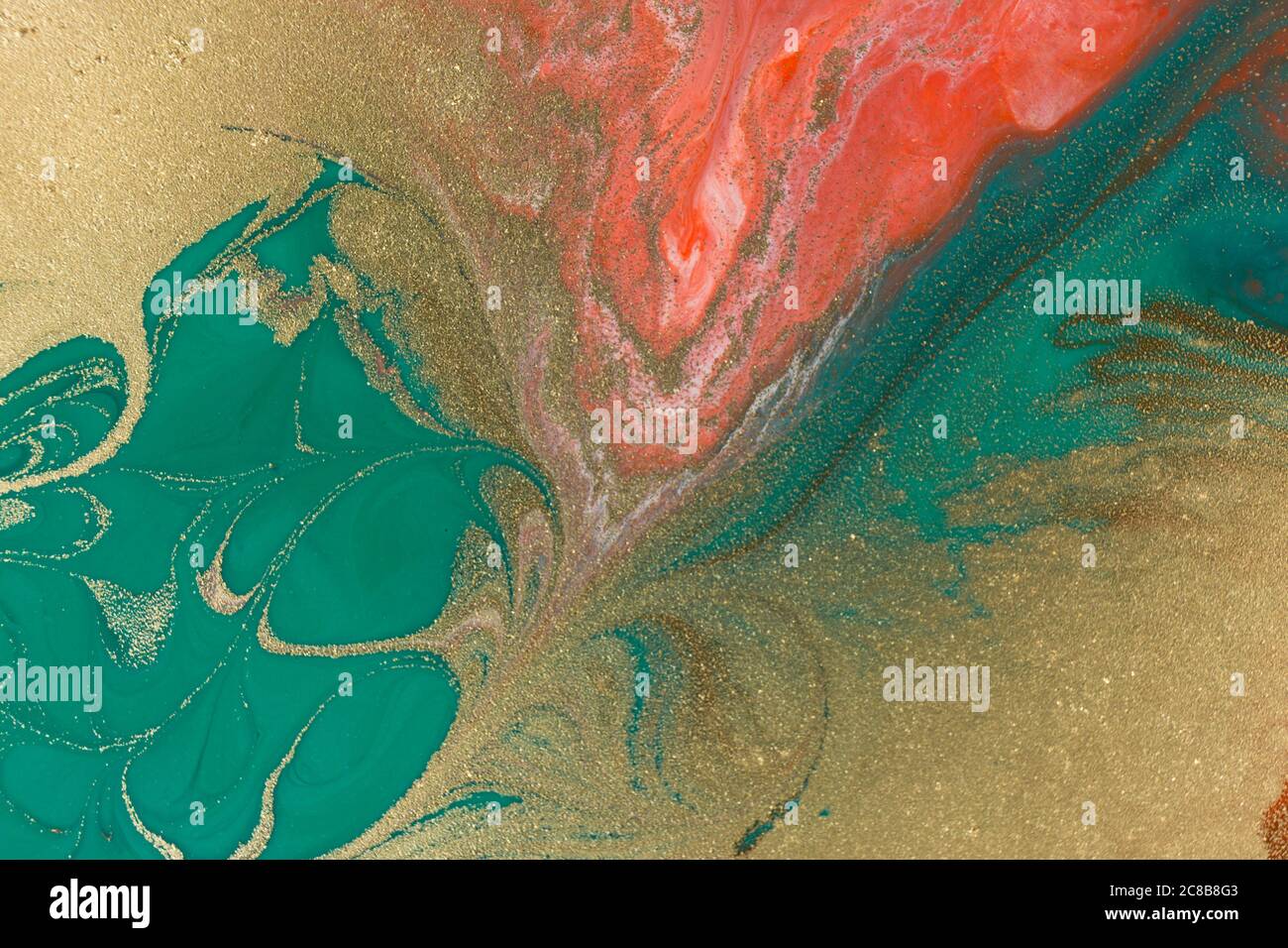 Mixes green, red and gold inks abstract texture Stock Photo - Alamy