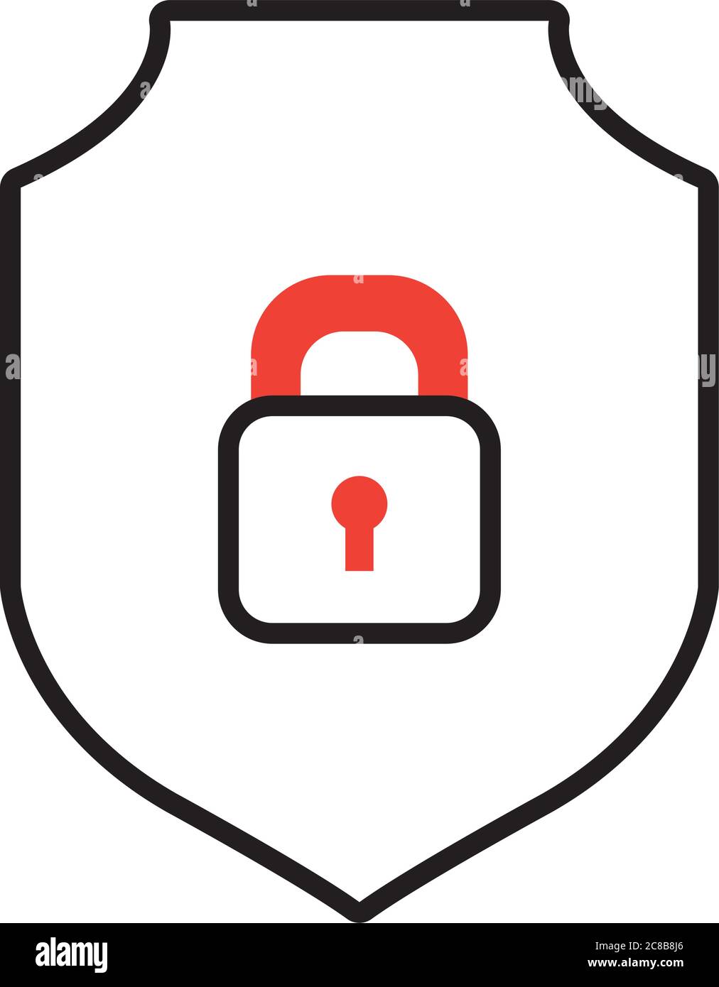 shield with padlock icon over white background, half line half color ...