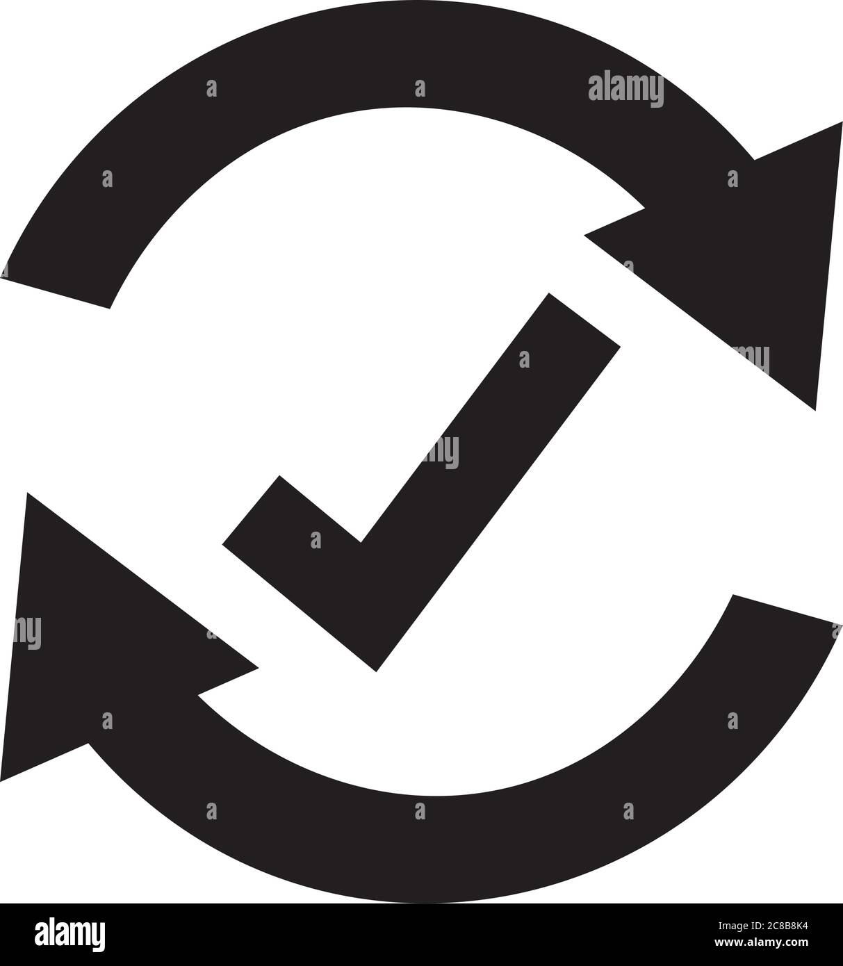 sync arrows and check mark icon over white background, half line half ...