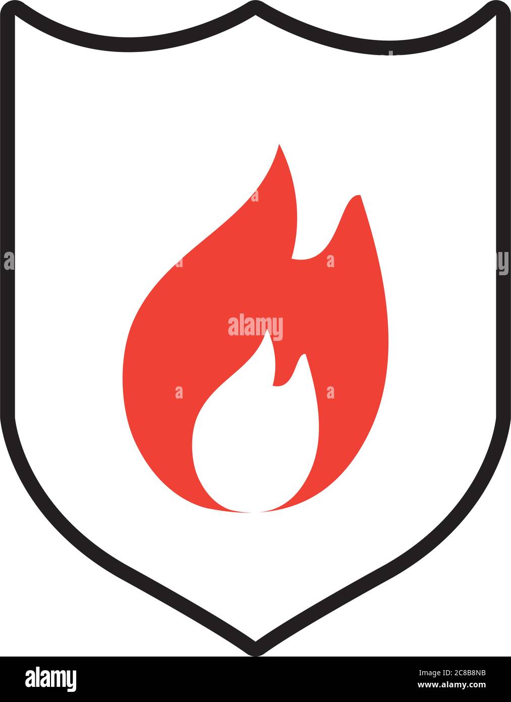 shield with fire flame icon over white background, half line half color ...
