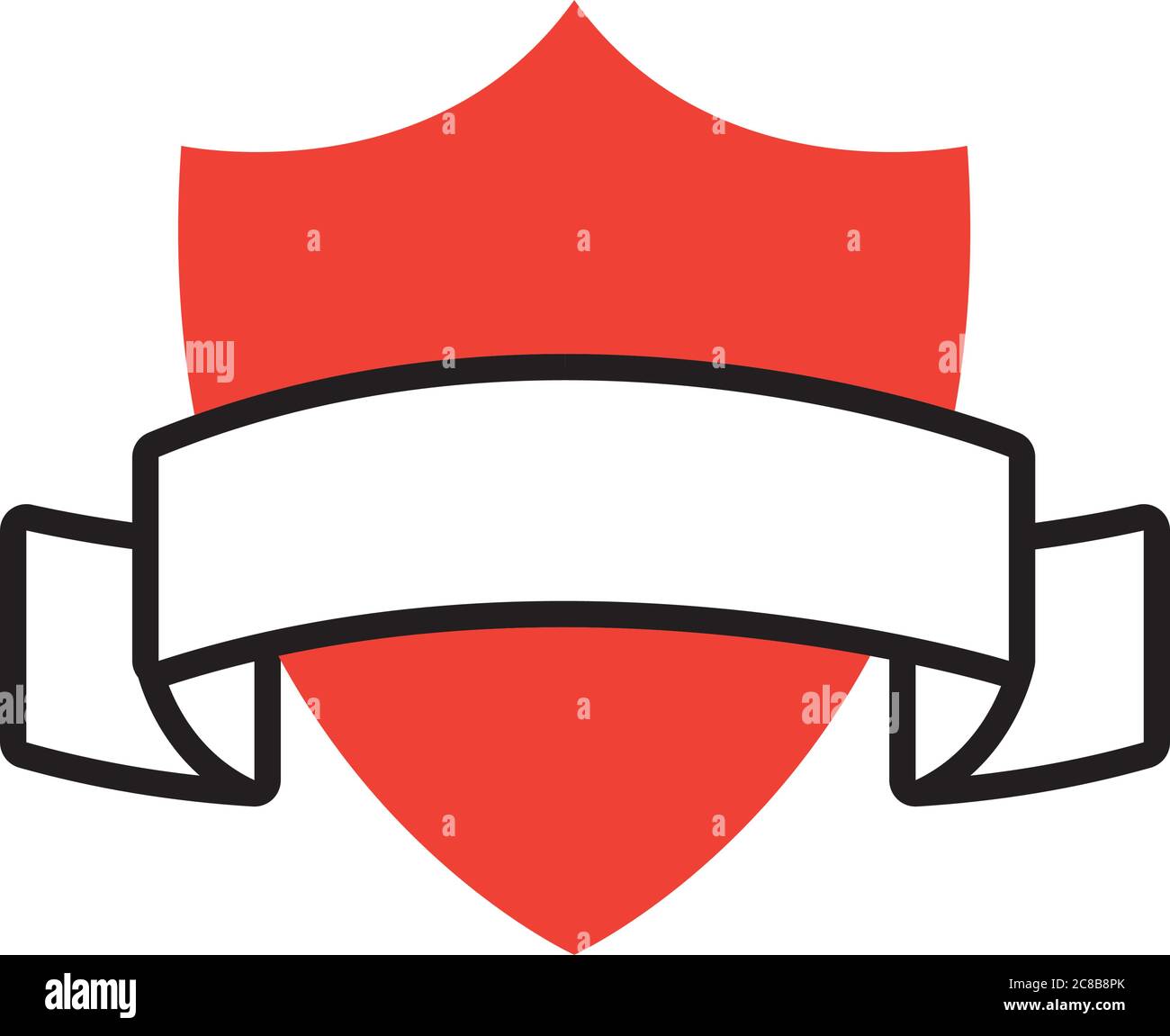 shield with ribbon icon over white background, half line half color ...