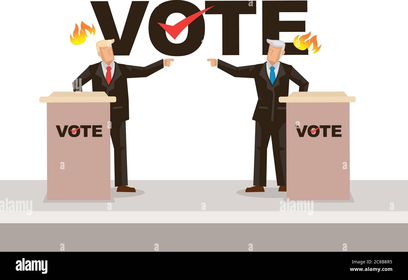 Two politicians taking part in political debates in front of audience ...