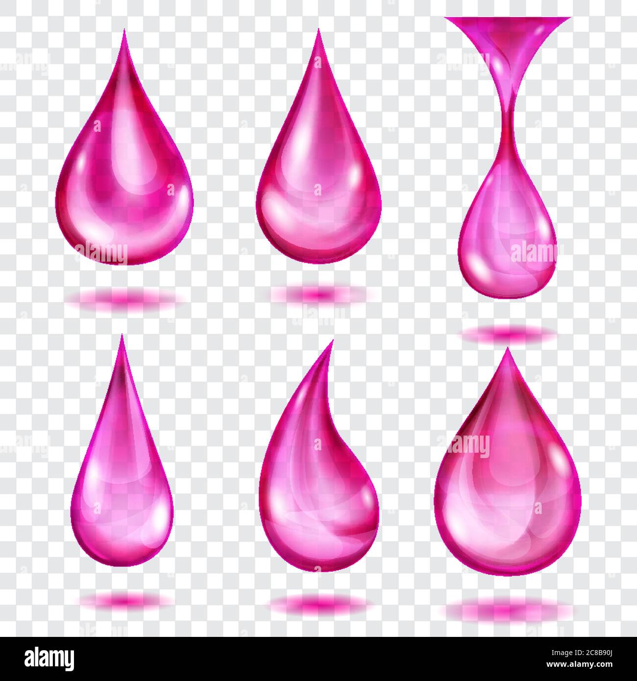 Set of translucent drops in pink colors, isolated on transparent ...
