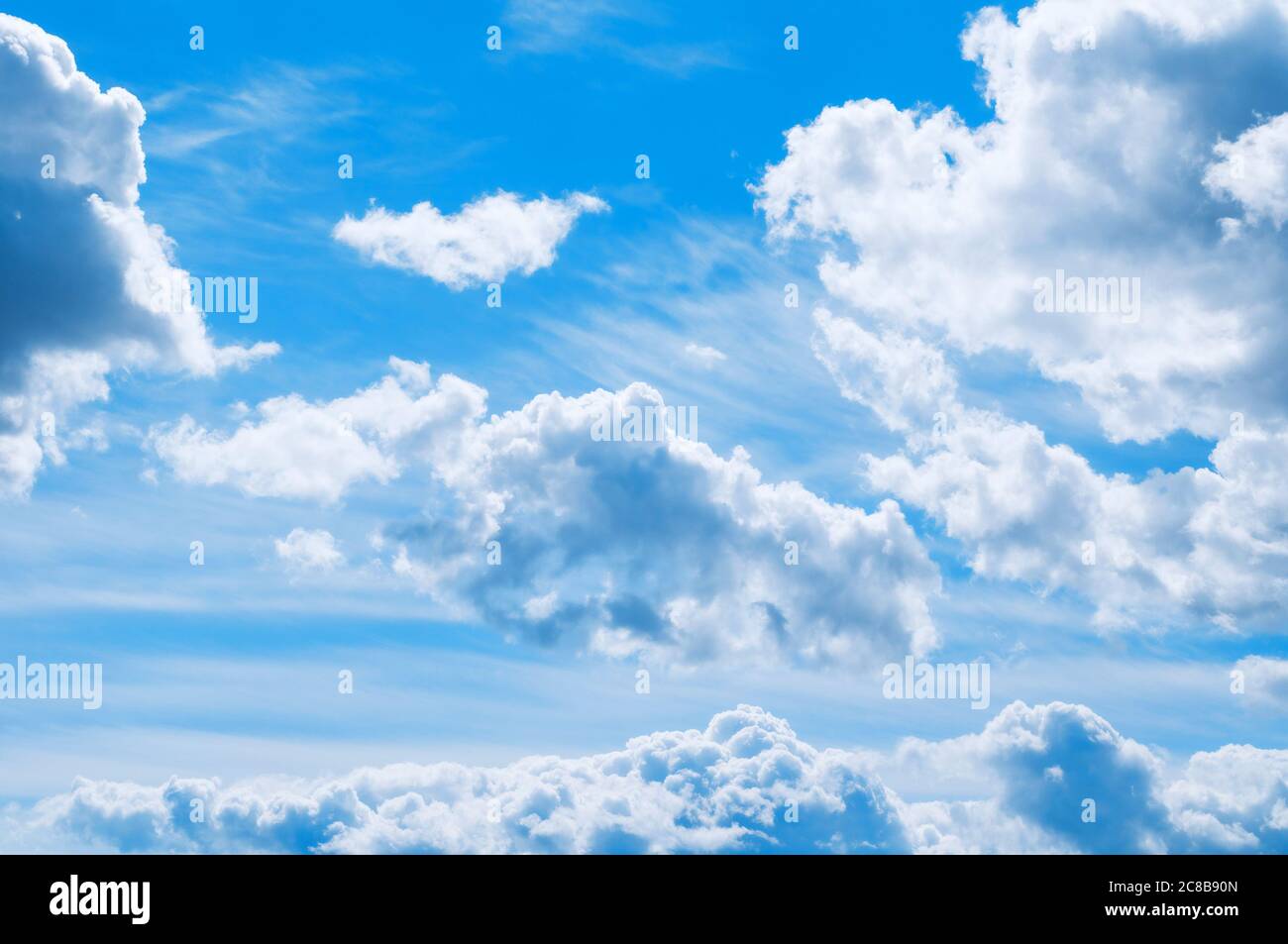 Blue sky background, vast cloudy blue sky landscape panoramic scene ...