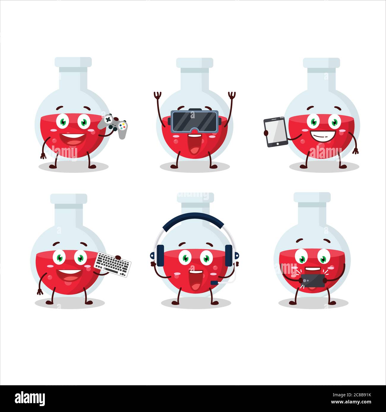 Red potion cartoon character are playing games with various cute ...