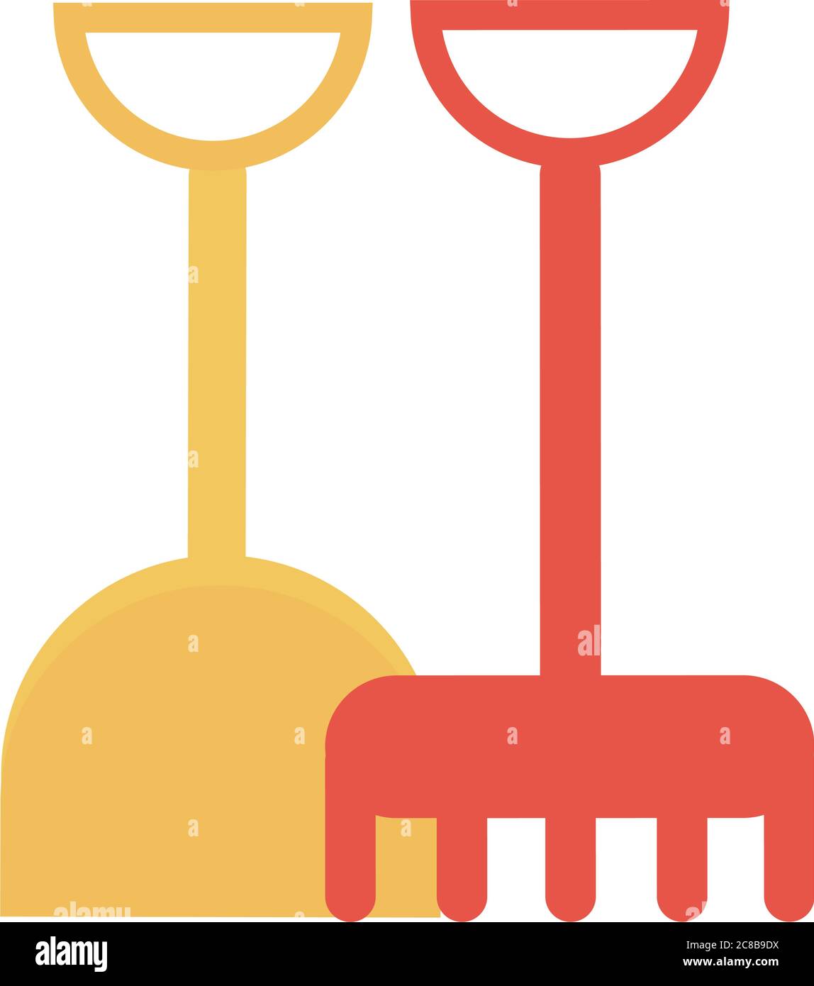 plastic shovel and rake toy object for small children to play, flat ...