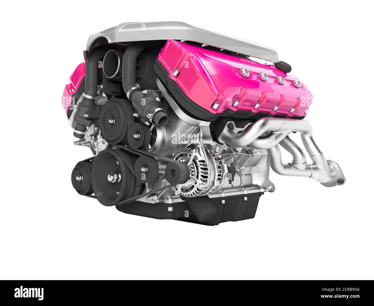 Car engine cast iron magenta with starter isolated 3d render on white ...