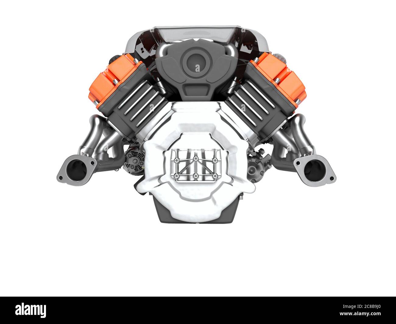 Car engine red isolated rear view 3d render on white background no ...