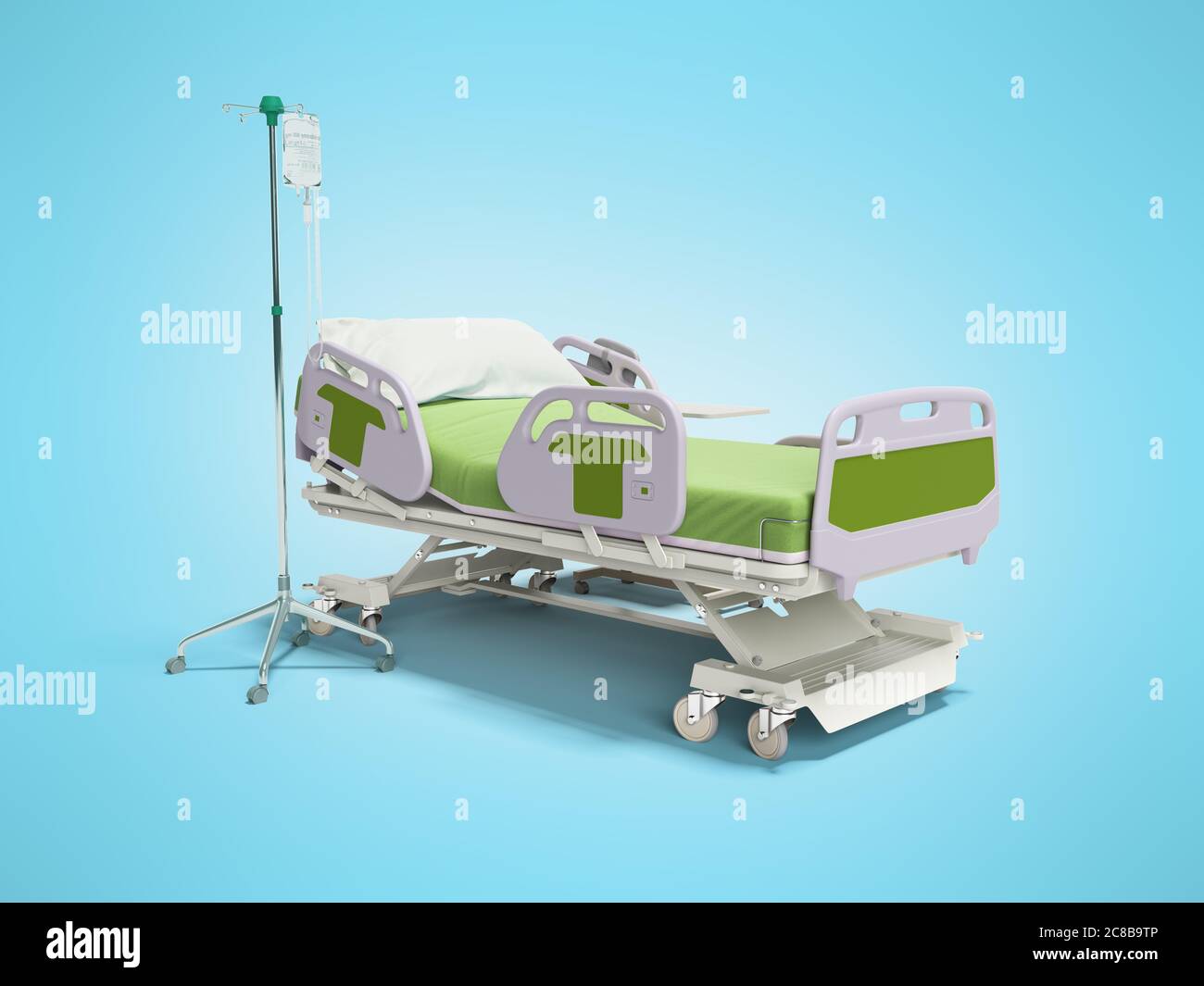 Concept green hospital bed semi automatic with remote control and drip ...
