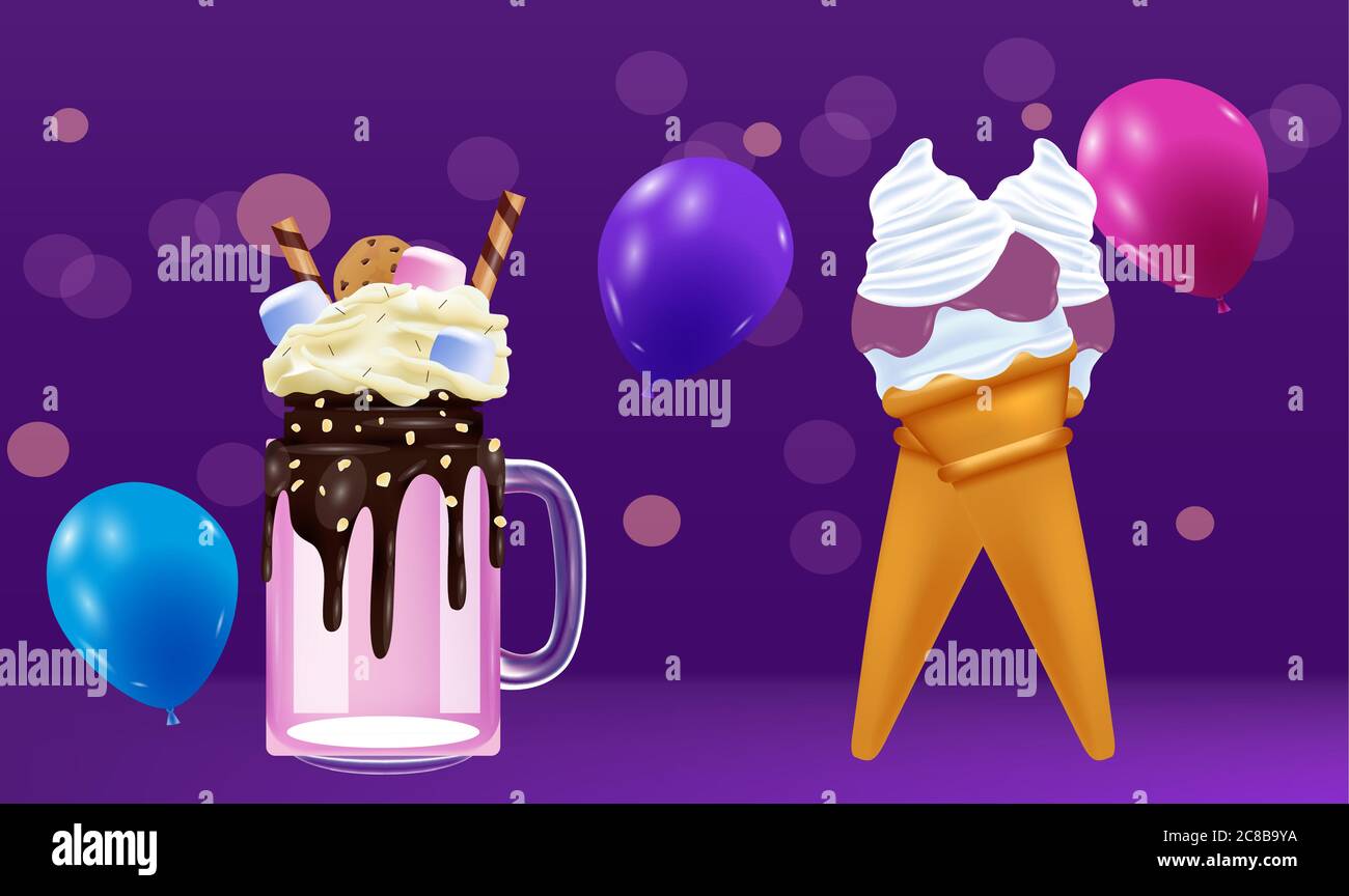 Mock up illustration of monster shake and ice cream on abstract ...