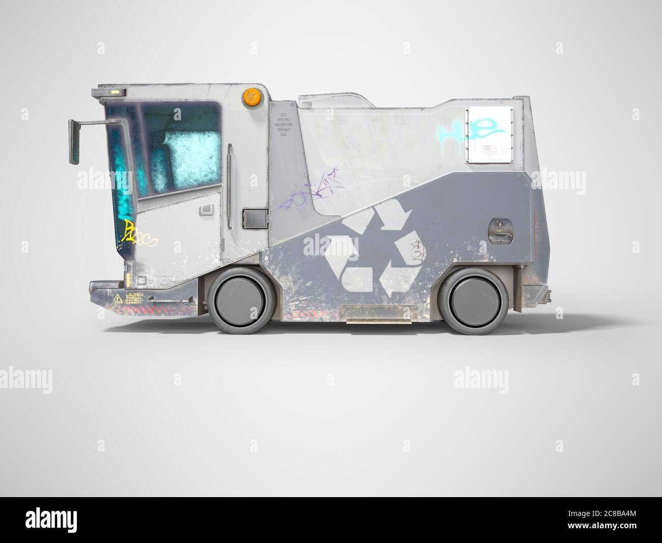 Concept modern garbage truck for city side view 3d render on gray ...