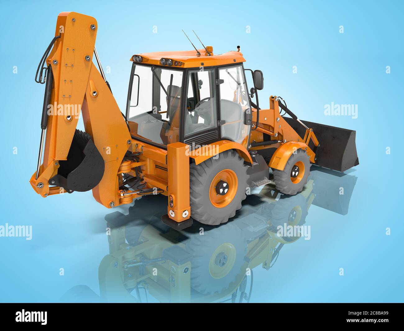Construction equipment excavator loader with bucket at the base of the ...