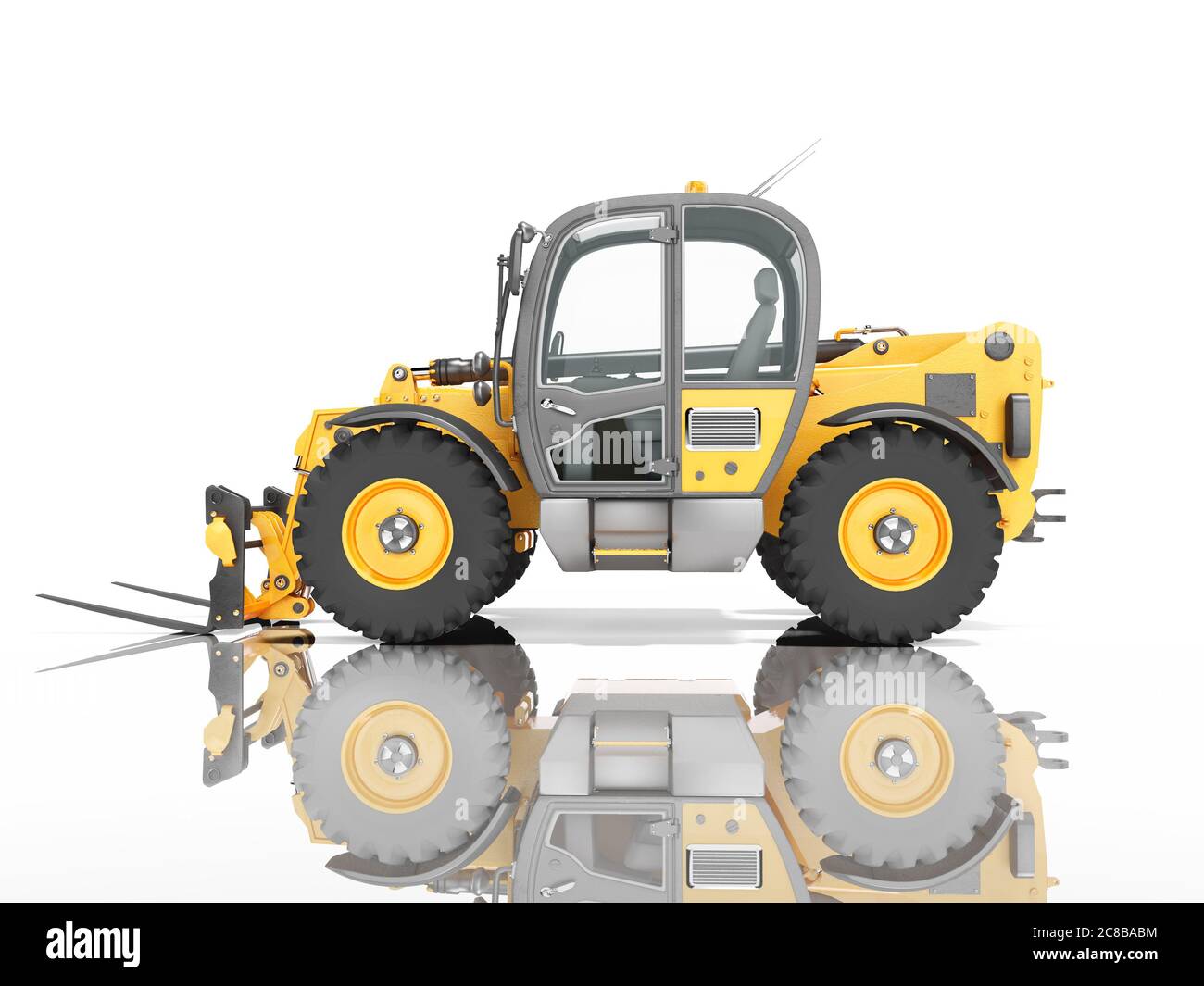 Construction equipment telescopic excavator yellow side view 3d render ...