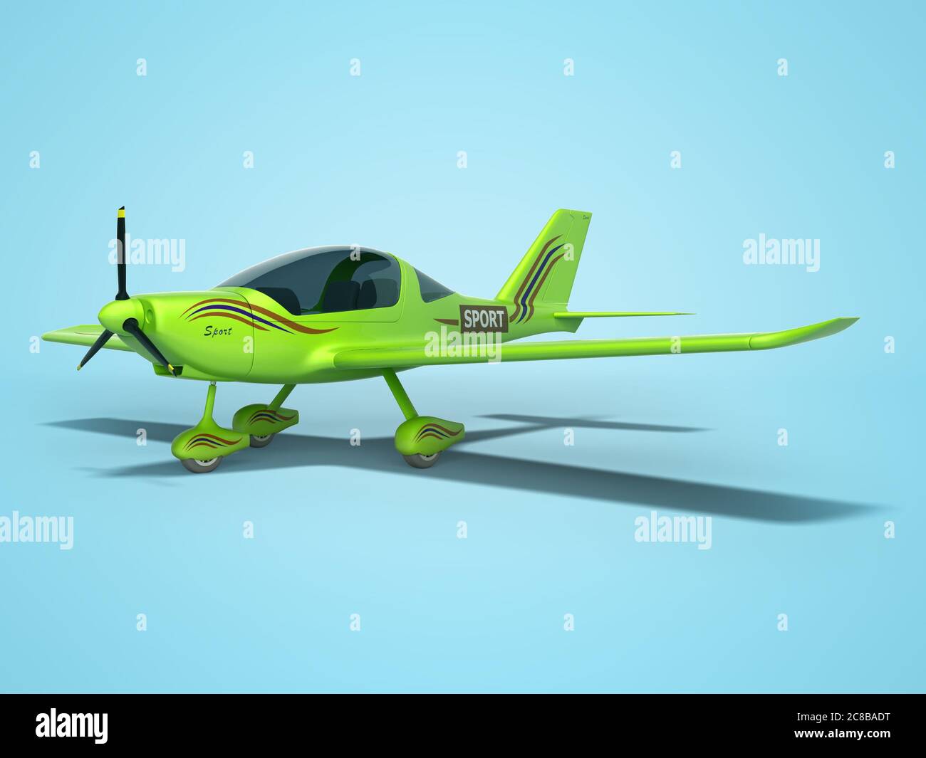 Green light plane 3d render on blue background with shadow Stock Photo ...