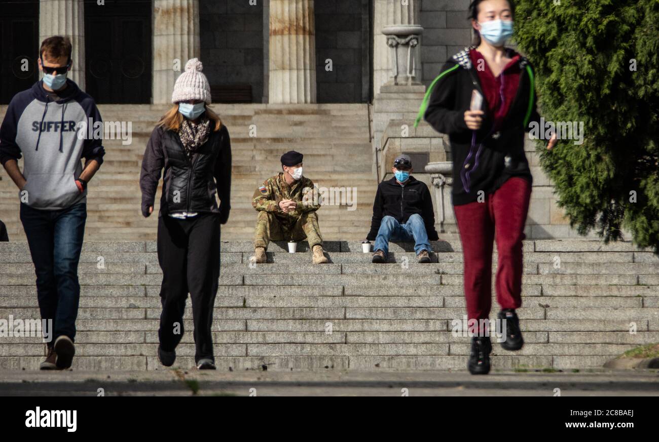 Covid-19 pandemic 2020: People wearing mandatory protective face masks ...