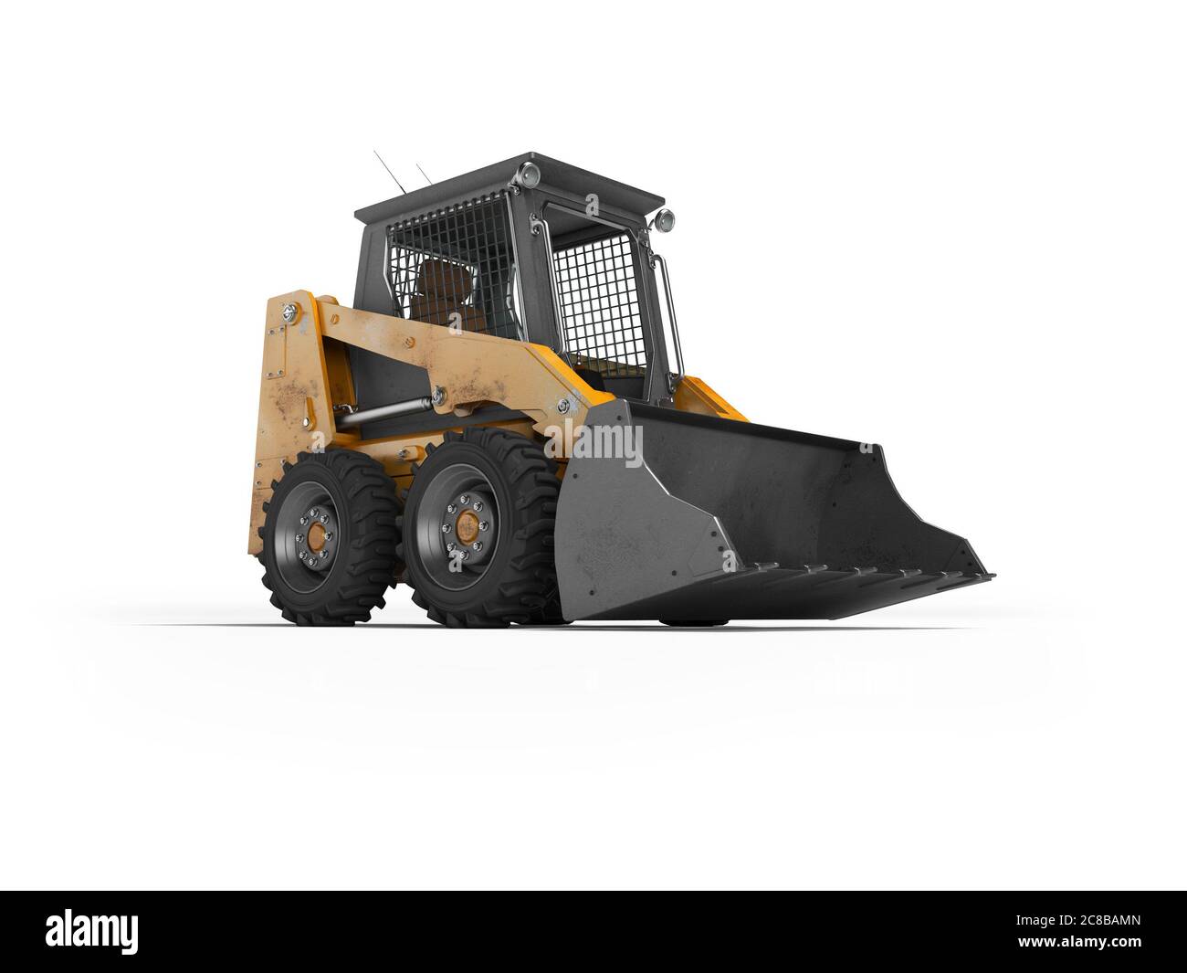 Orange diesel loader with front bucket 3d render on white background ...