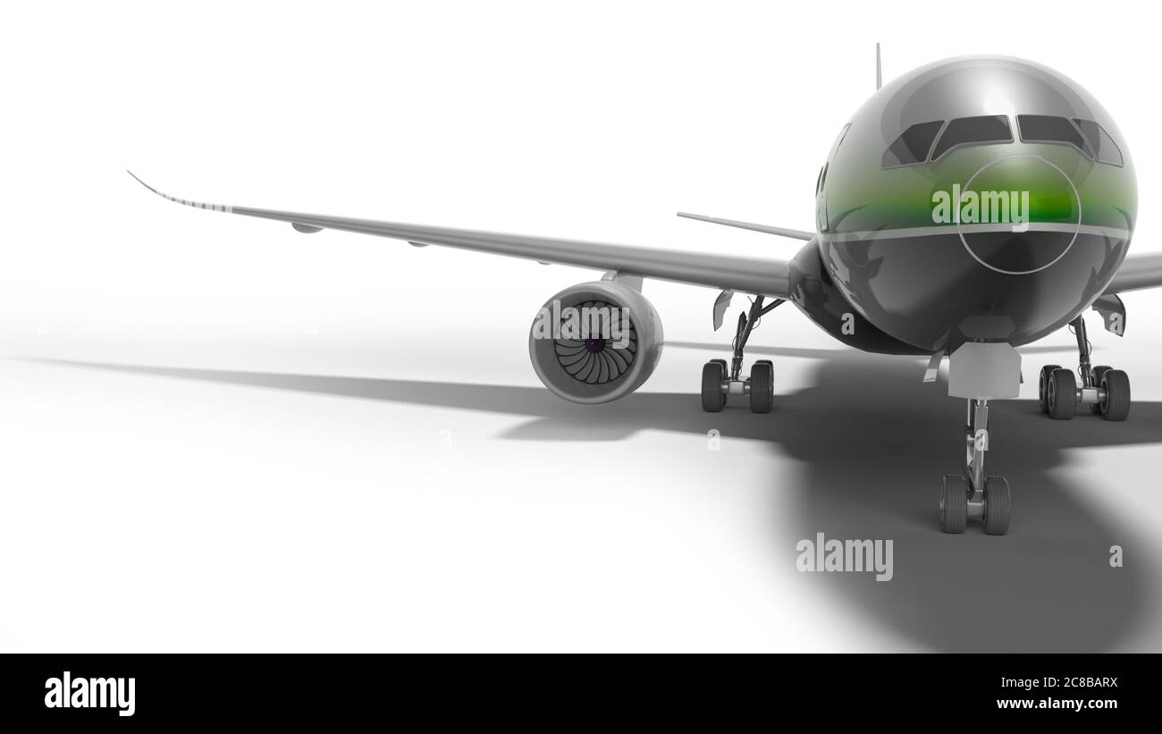 Passenger turbocharged aircraft with green insert 3d render on white ...