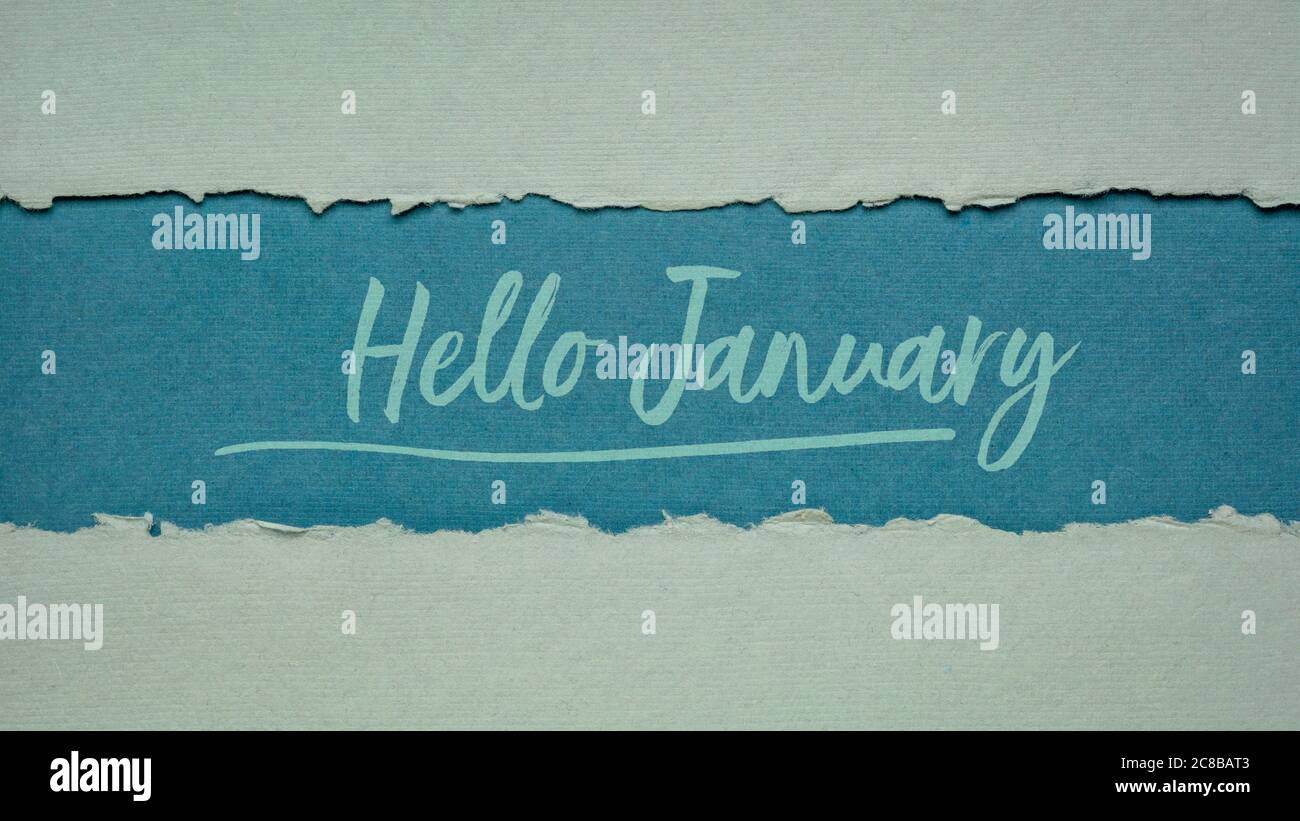 Hello January welcome note - handwriting on a handmade rag paper ...