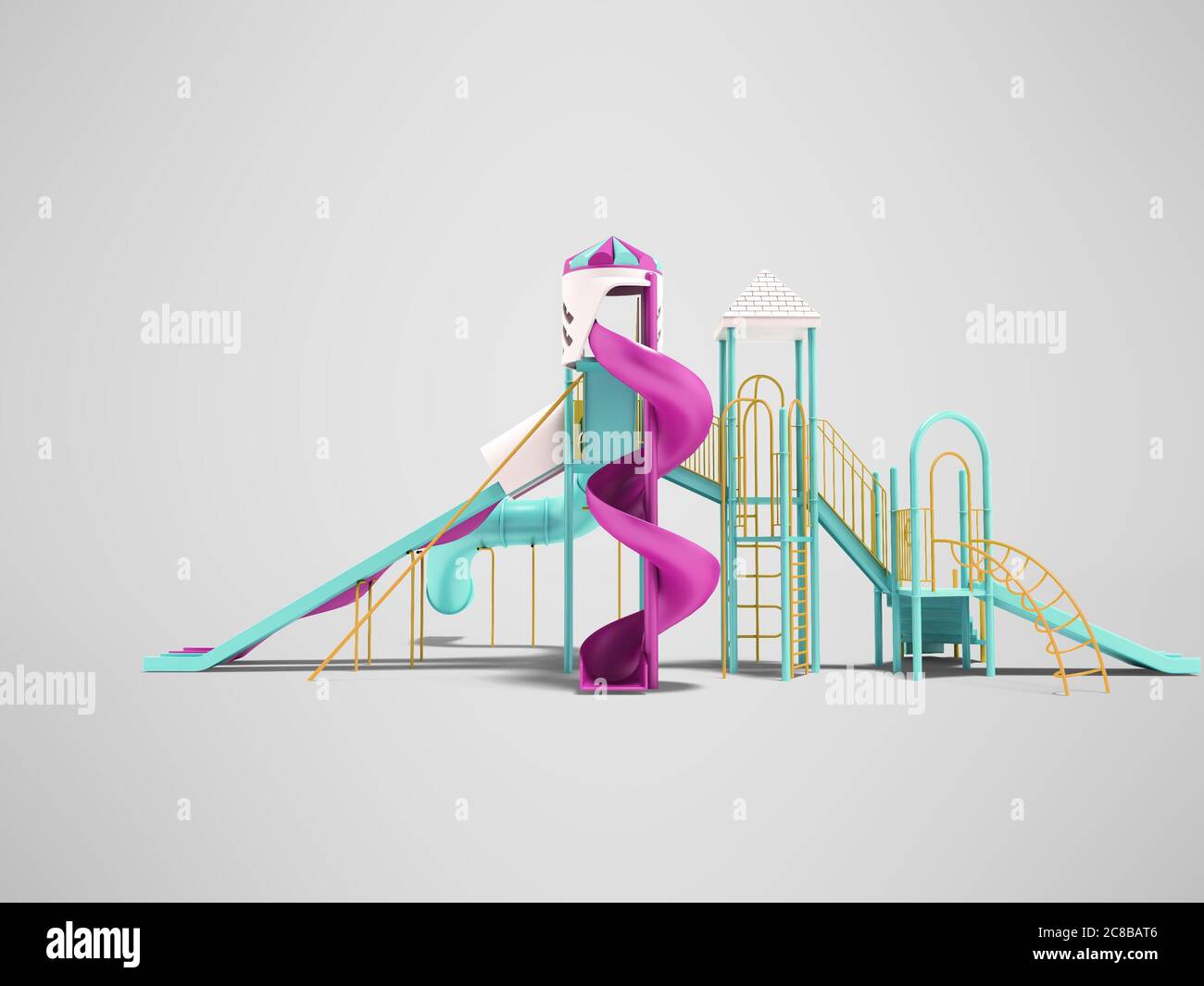Playground for children with stairs spiral slide straight slide side ...