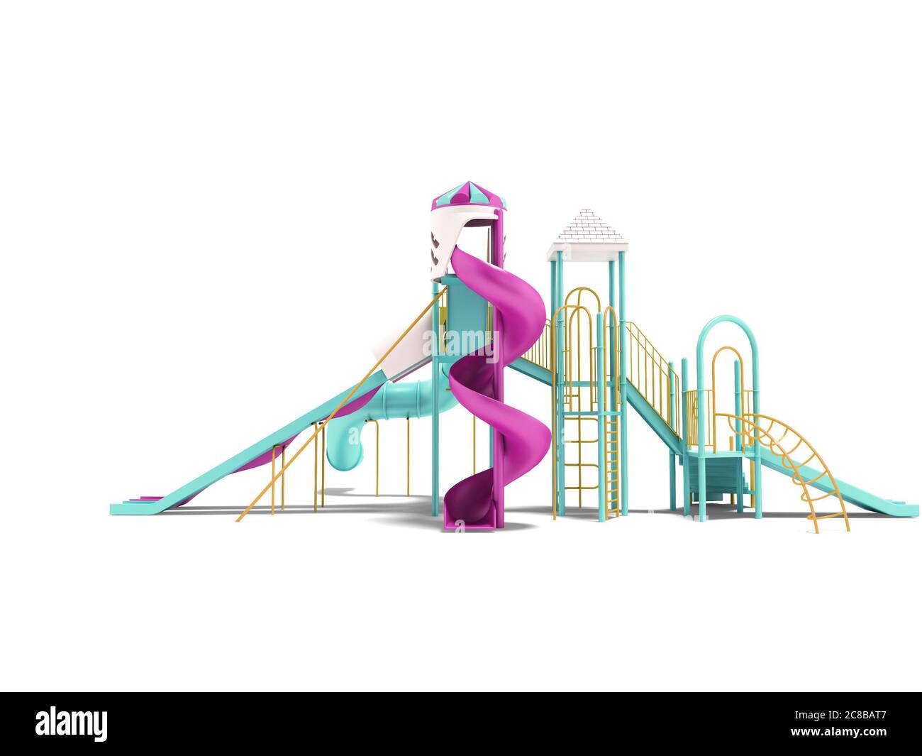 Playground for children with stairs spiral slide straight slide side ...