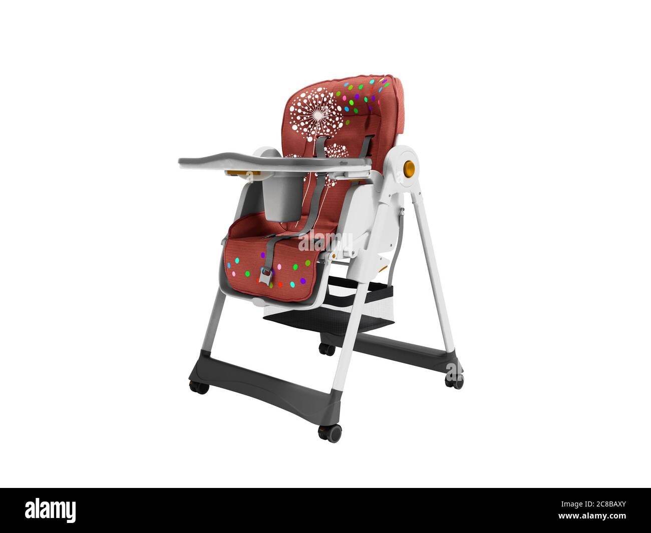Red high chair for games and feeding the baby 3d render on white ...
