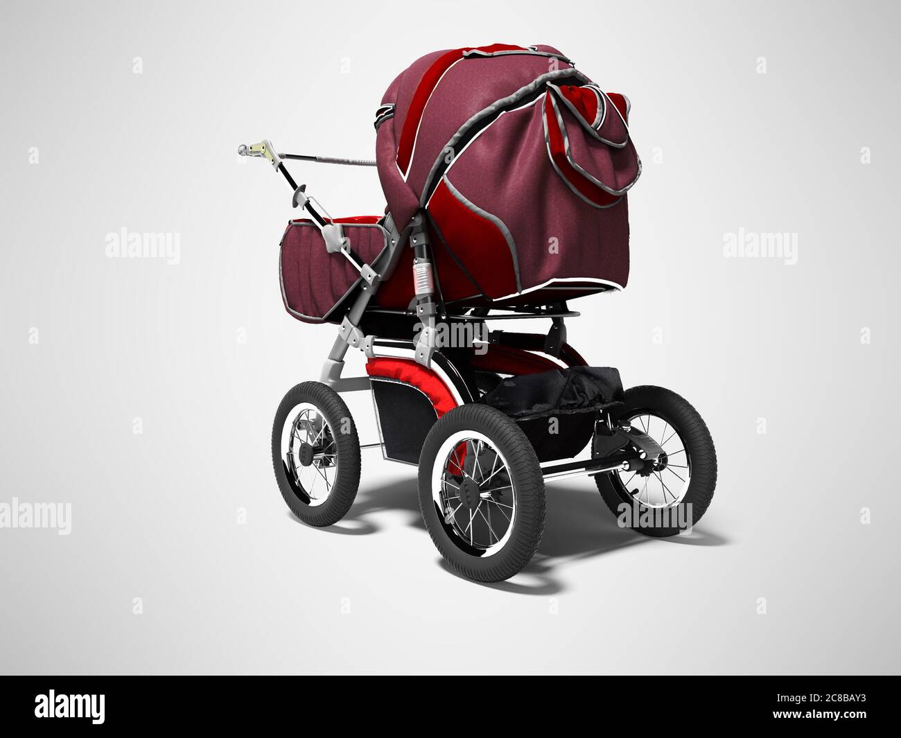 Red stroller for child in leather style for walk in the autumn 3d ...