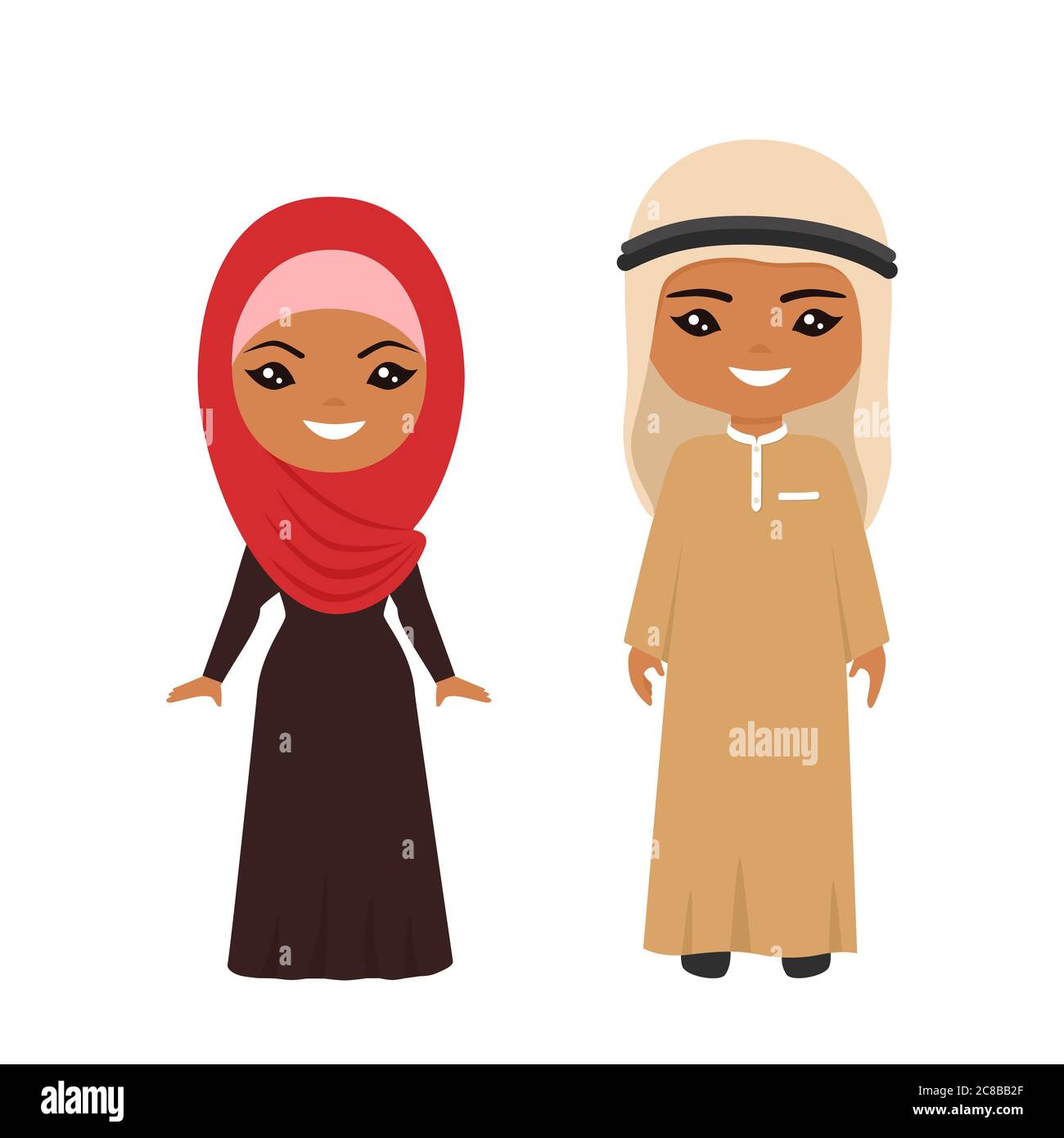 Cute Chibi characters in national Muslim costume. Flat cartoon style ...