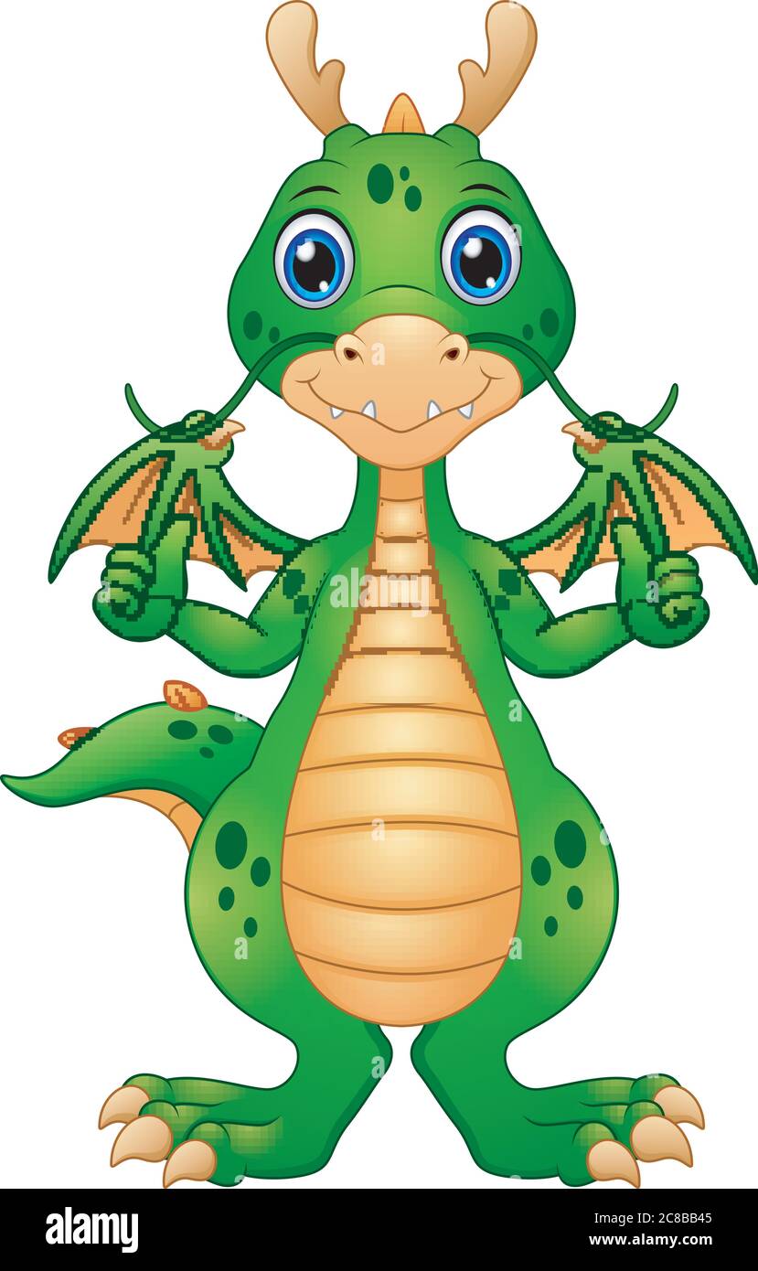 illustration of Cute cartoon green dragon giving thumbs up Stock Vector ...