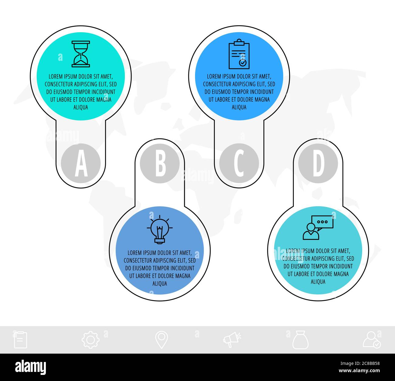 Infographics circles with 4 steps, icons. Flat line vector template. Can be used for four ...