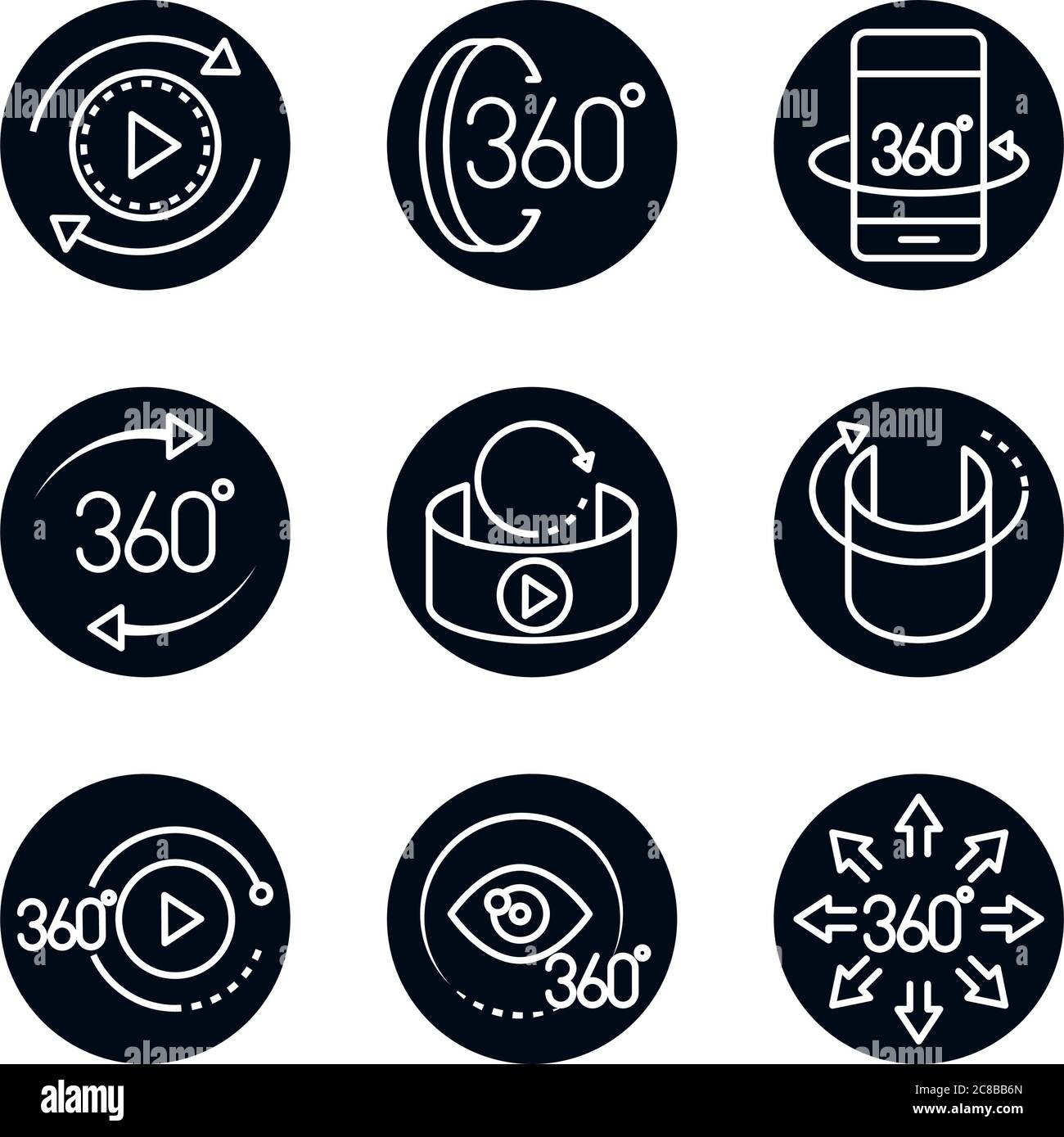 360 degree view virtual tour image panorama linear style icons set ...