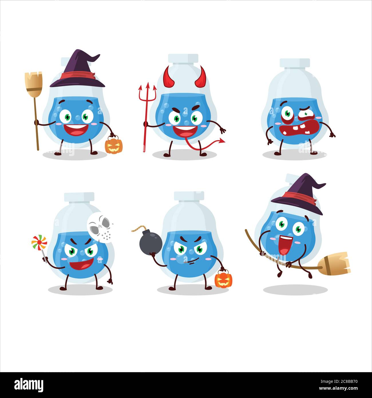 Halloween expression emoticons with cartoon character of blue potion ...