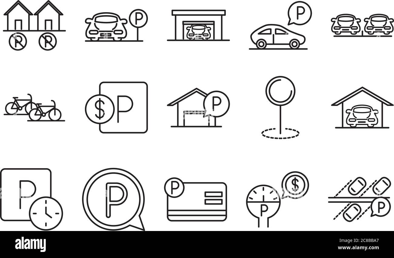 parking transport business line style icons set design vector ...