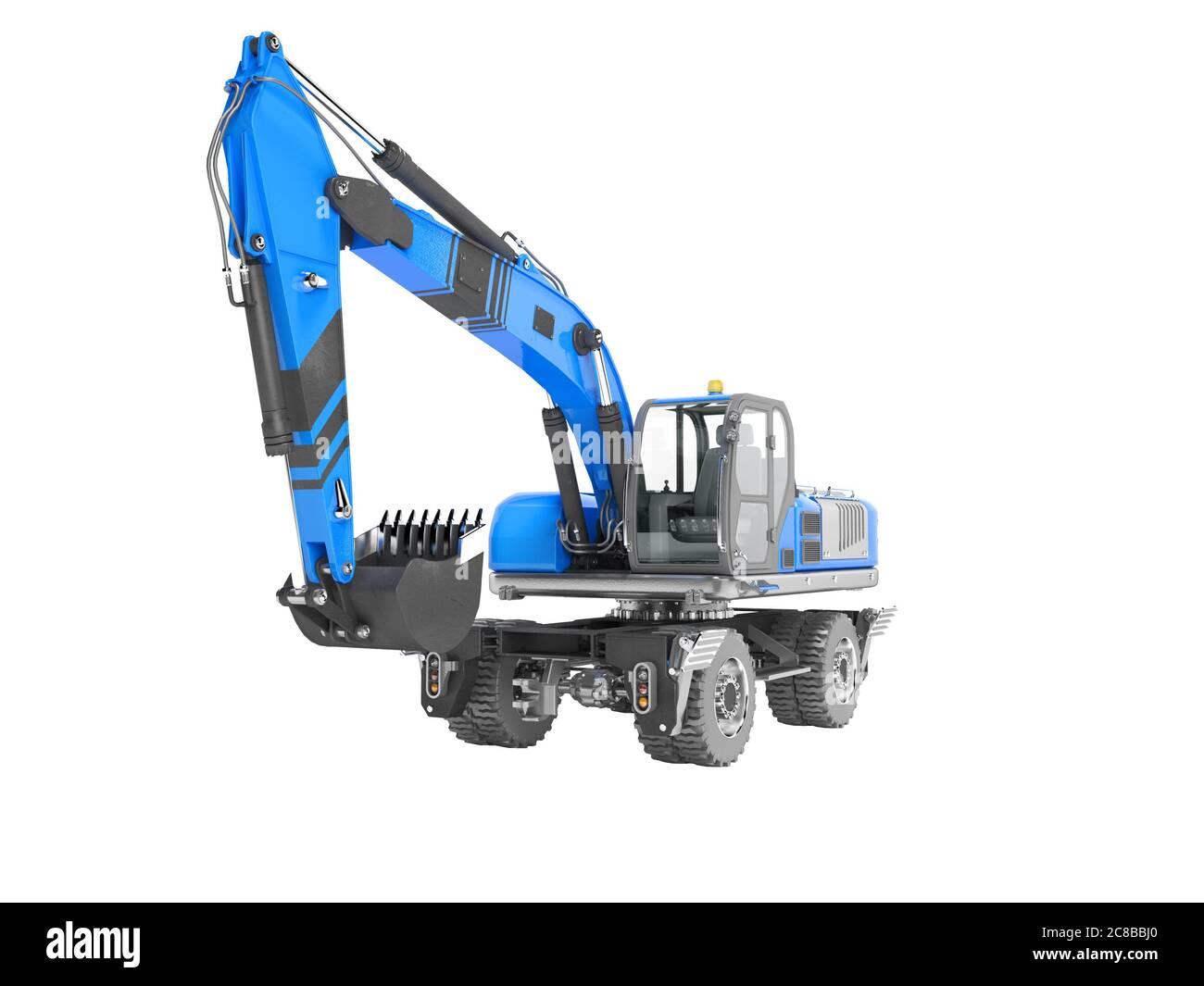 Blue excavator loader wheel isolated 3D render on white background no ...