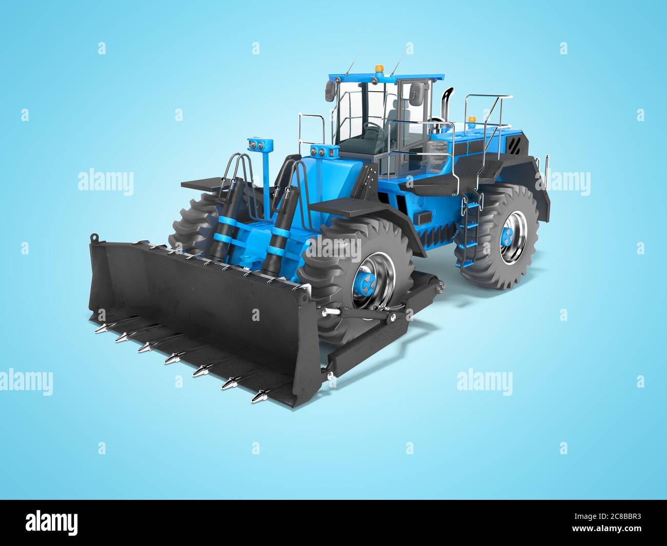 Blue wheeled dozer for quarrying isolated 3D render on blue background ...