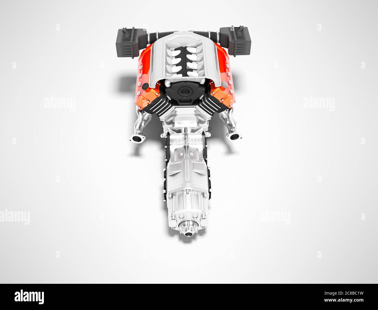 Car motor with air filters collector and gearbox top view 3d render on ...