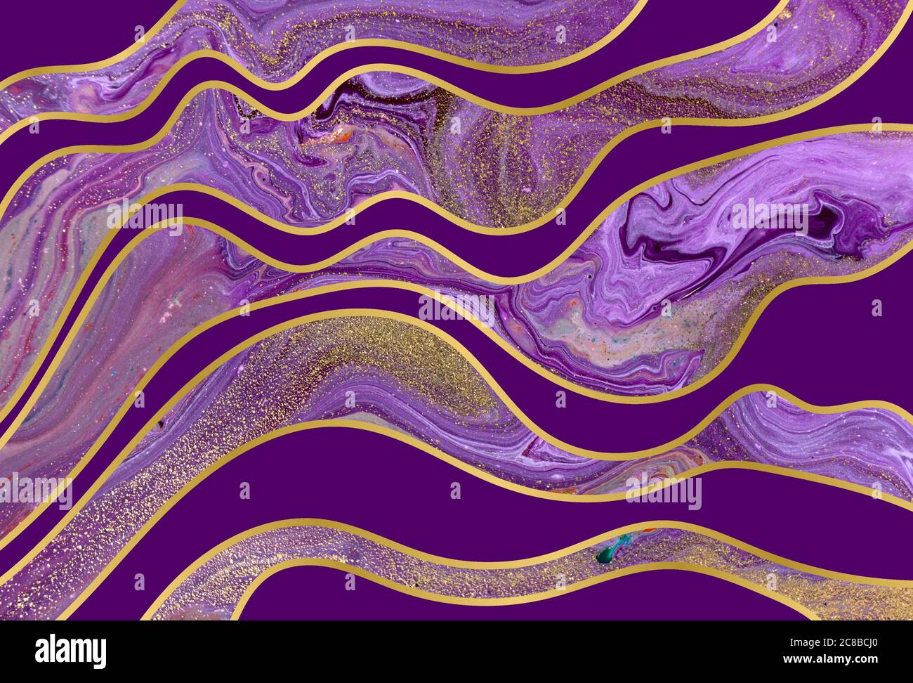 Mixed purple inks background with golden glitter. Abstract paint ...
