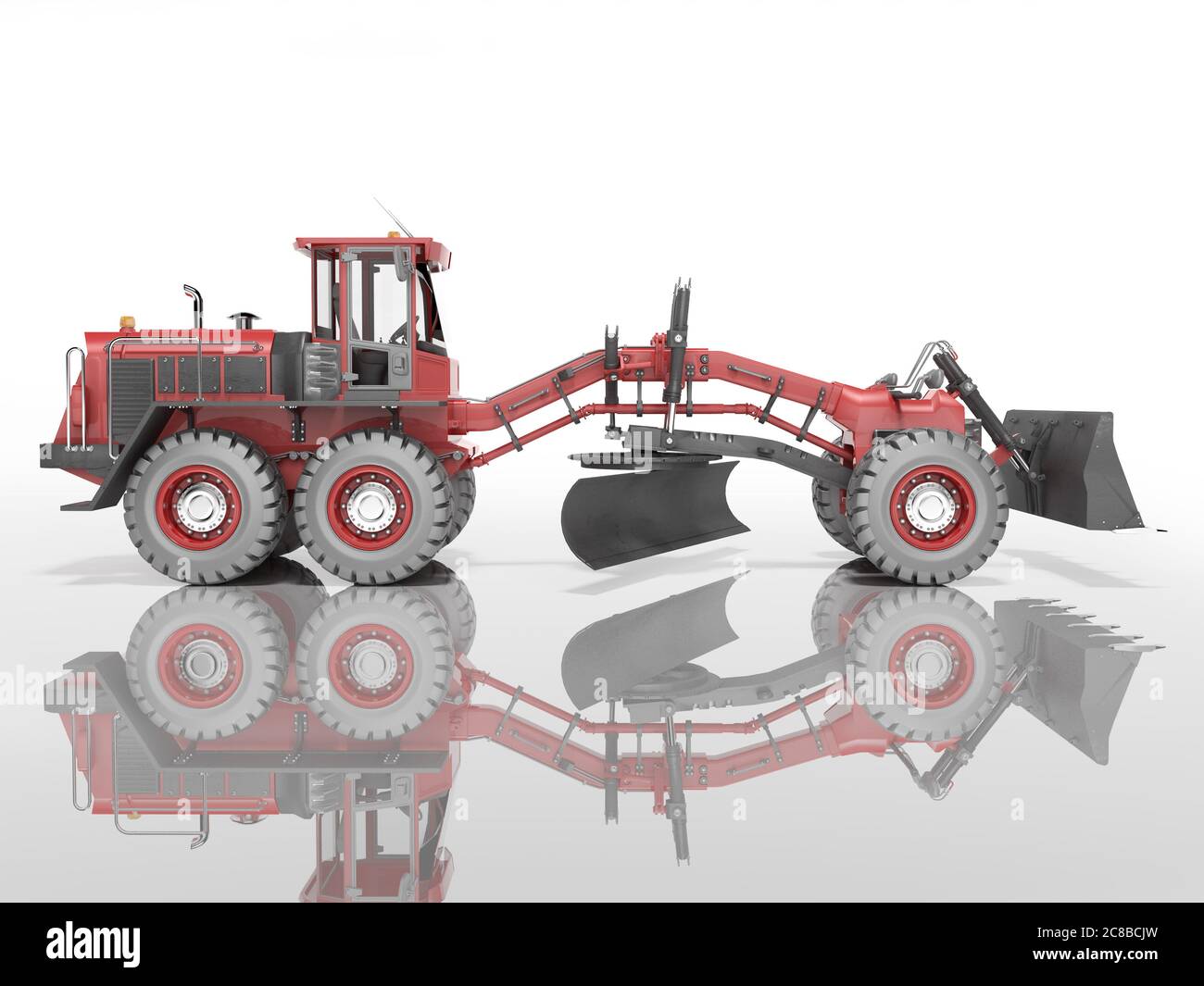 Construction machinery red grader for leveling roads for asphalting 3D ...