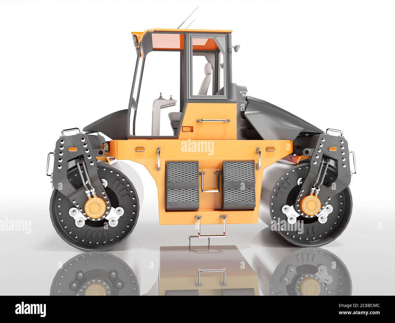 Construction machinery road roller two rolls side view 3D render on ...