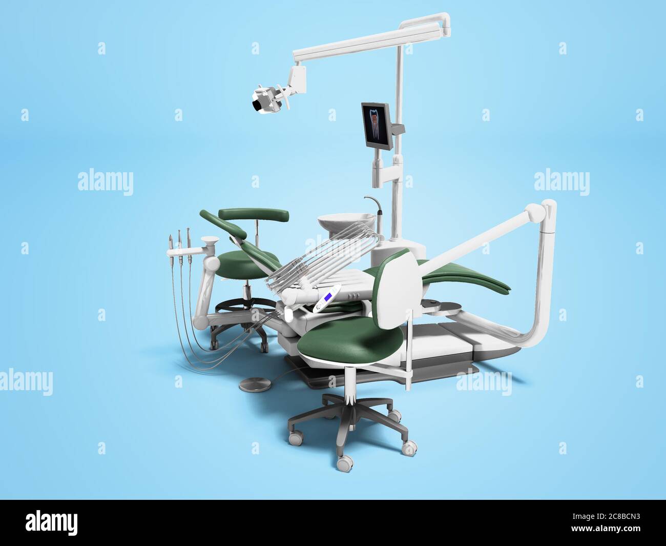 Dental unit green leather chair of dentist doctor and assistants chair ...