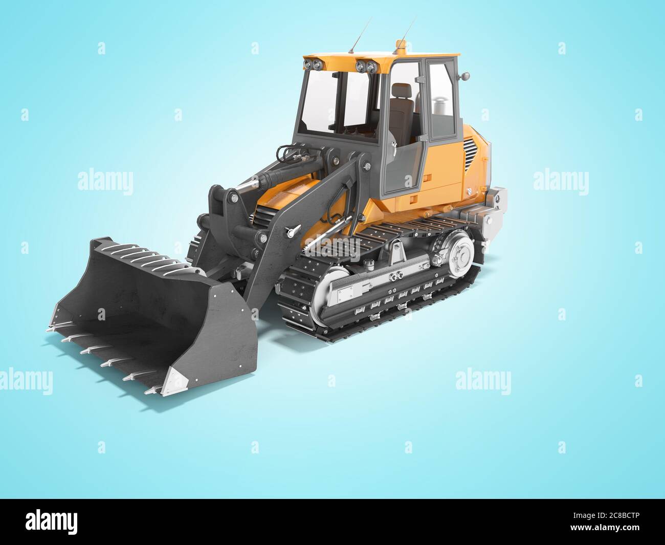 Modern tractor crawler loader with front bucket rear render on blue ...
