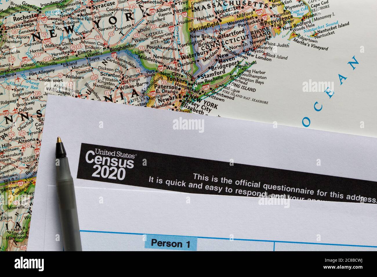 Closeup of United States Census 2020 form informational copy and a ...