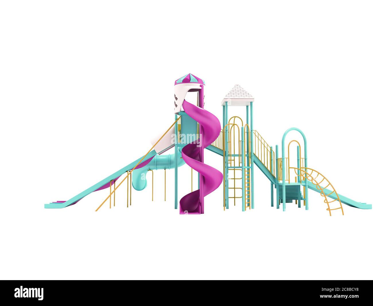 Playground for children with stairs spiral slide straight slide side ...