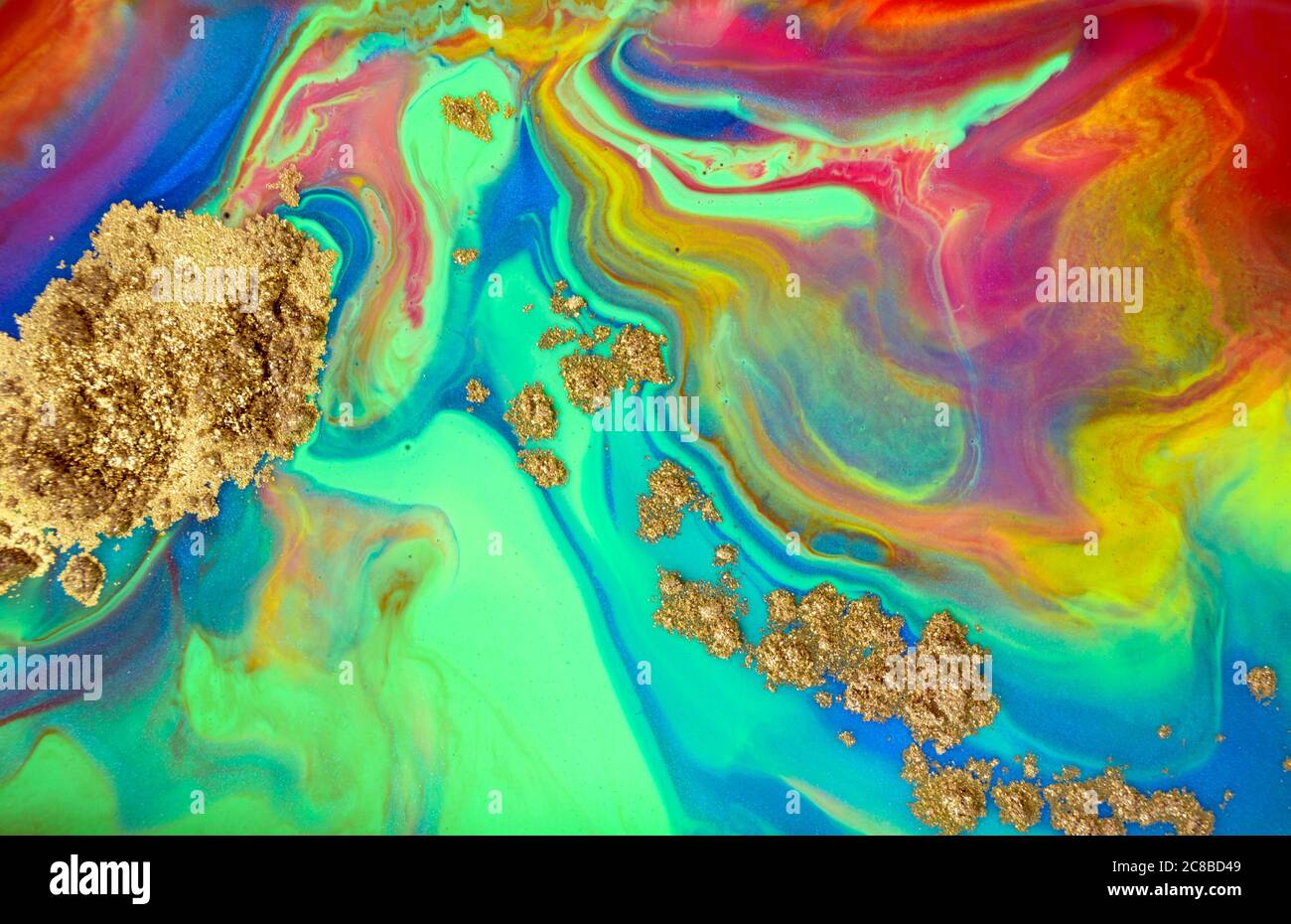 Colorful bright abstract marble pattern with golden powder scattering ...
