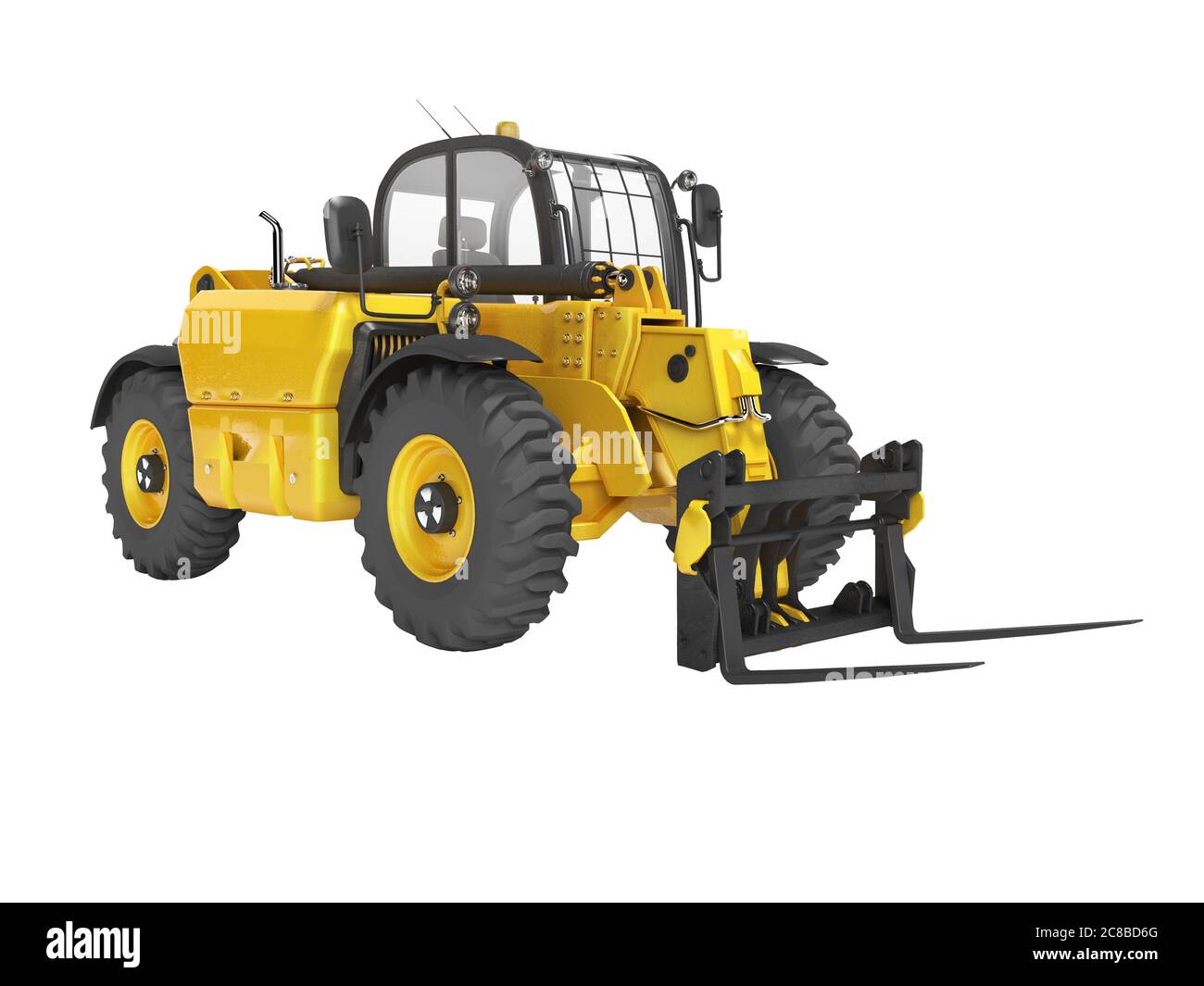 Yellow excavator telescopic loader isolated 3D render on white ...